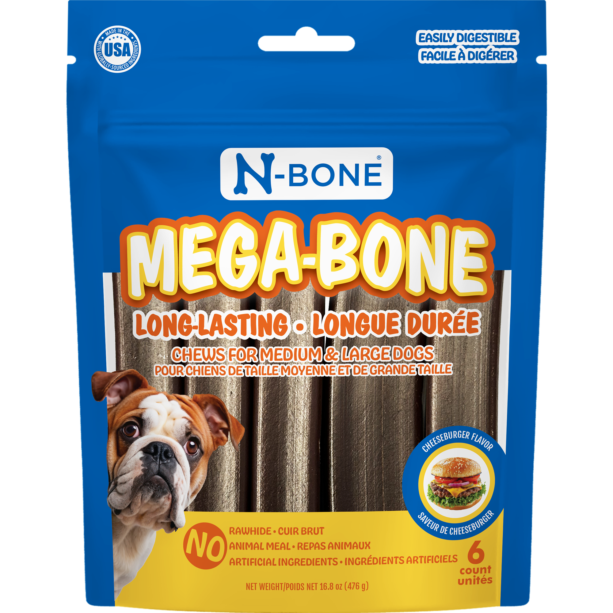 N-Bone® Mega-Bone Long-Lasting Chew Cheeseburger Flavor 6 count – NPIC